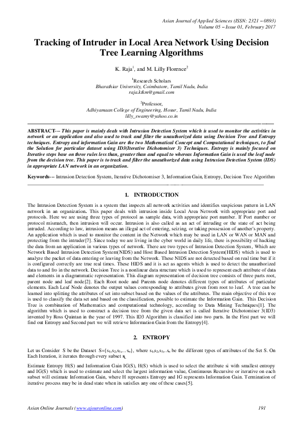 (PDF) Tracking of Intruder in Local Area Network Using Decision Tree Learning Algorithms