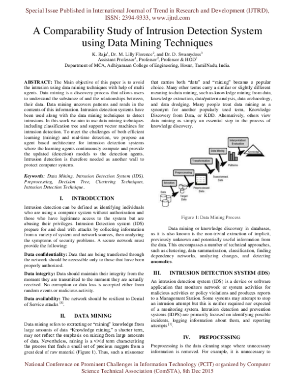 (PDF) A Comparability Study of Intrusion Detection System using Data Mining Techniques