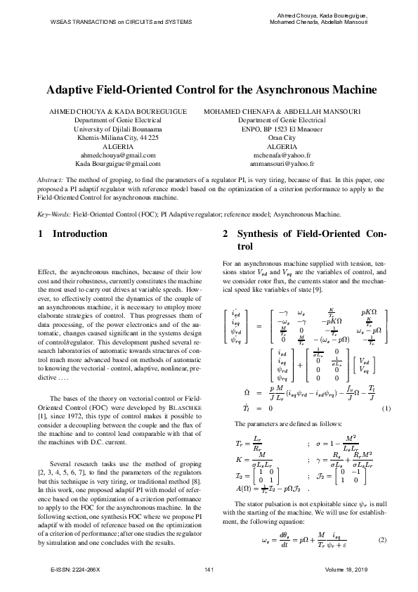(PDF) Adaptive Field-Oriented Control for the Asynchronous Machine