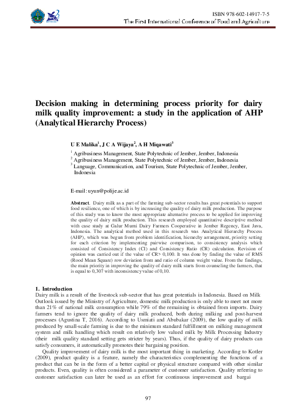(PDF) Decision Making in Determining Process Priority for Dairy Milk ...