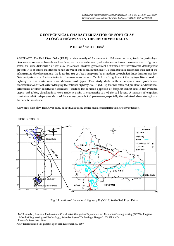 (PDF) Geotechnical Characterization of Soft Clay Along a Highway in the ...