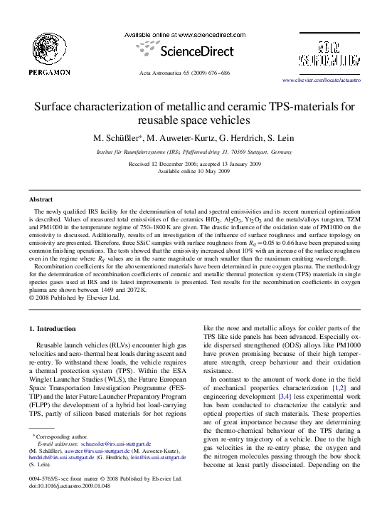 (PDF) Surface characterization of metallic and ceramic TPS-materials ...