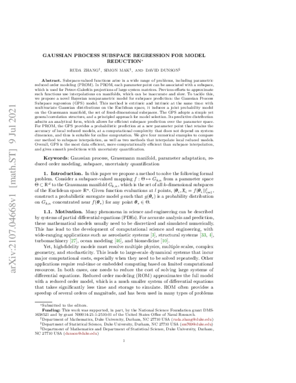 (PDF) Gaussian Process Subspace Regression for Model Reduction
