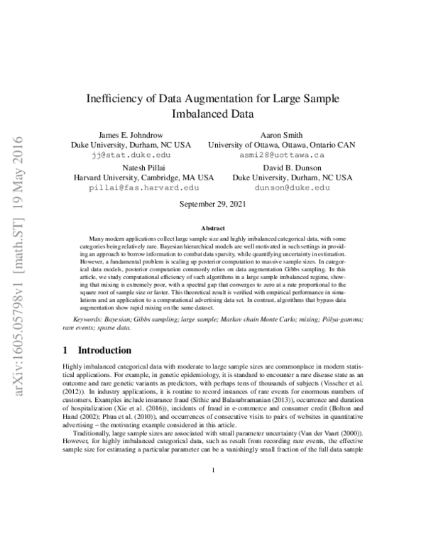 (PDF) Inefficiency of Data Augmentation for Large Sample Imbalanced Data