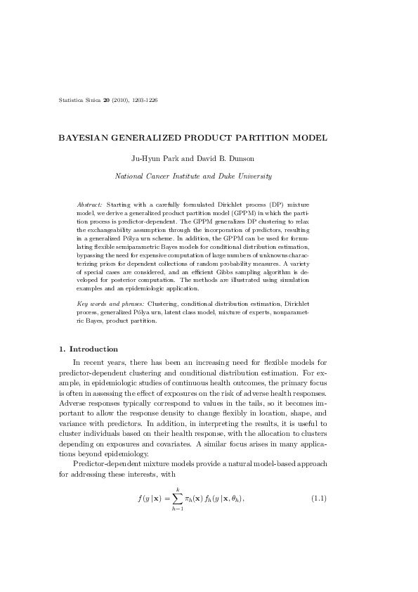 (PDF) Bayesian Generalized Product Partition Model