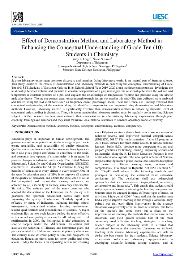 (PDF) Effect of Demonstration Method and Laboratory Method in Enhancing ...