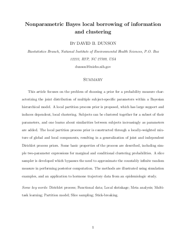 (PDF) Nonparametric Bayes local borrowing of information and clustering