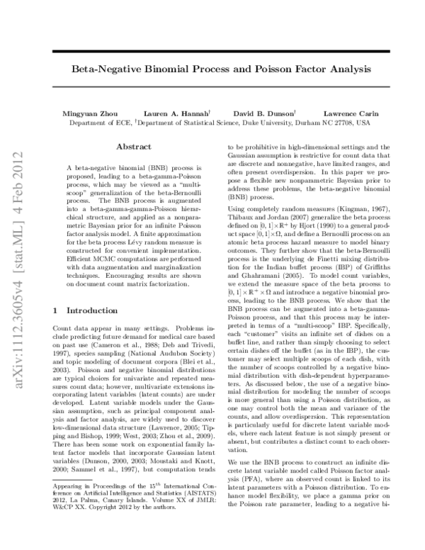 (PDF) Beta-negative binomial process and Poisson factor analysis