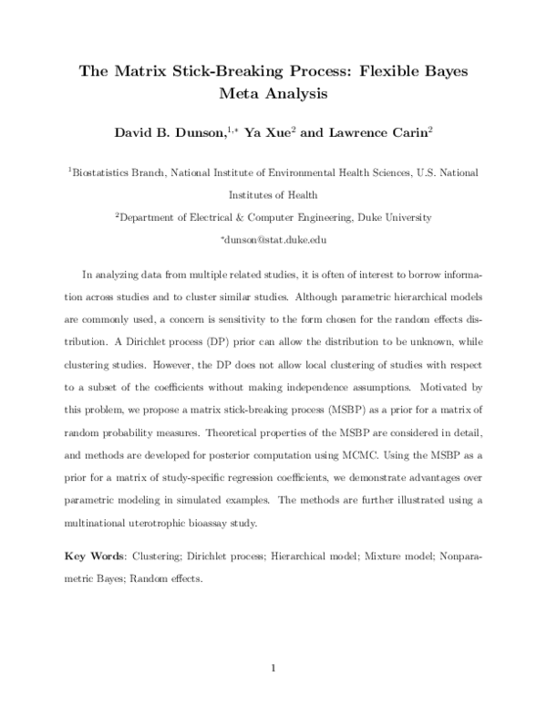 Pdf The Matrix Stick Breaking Process David Dunson