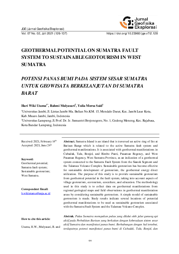 (PDF) Geothermal Potential on Sumatra Fault System to Sustainable ...