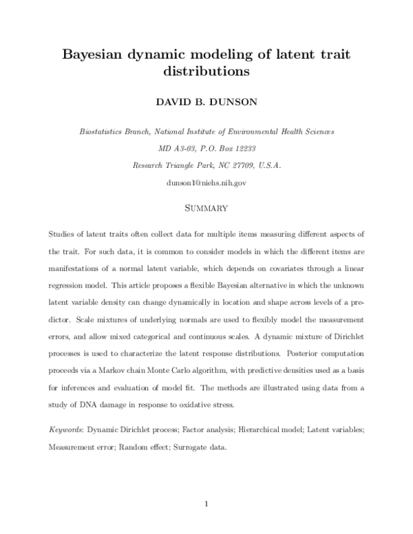 (PDF) Bayesian dynamic modeling of latent trait distributions