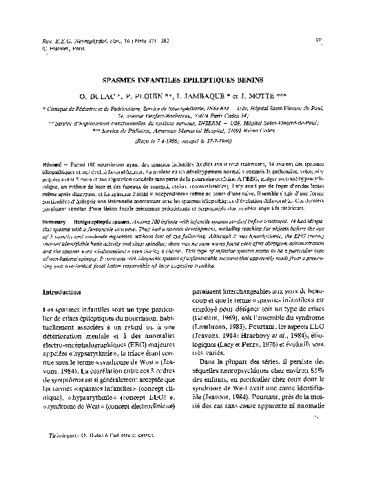 (PDF) Spasmes infantiles epileptiques benins