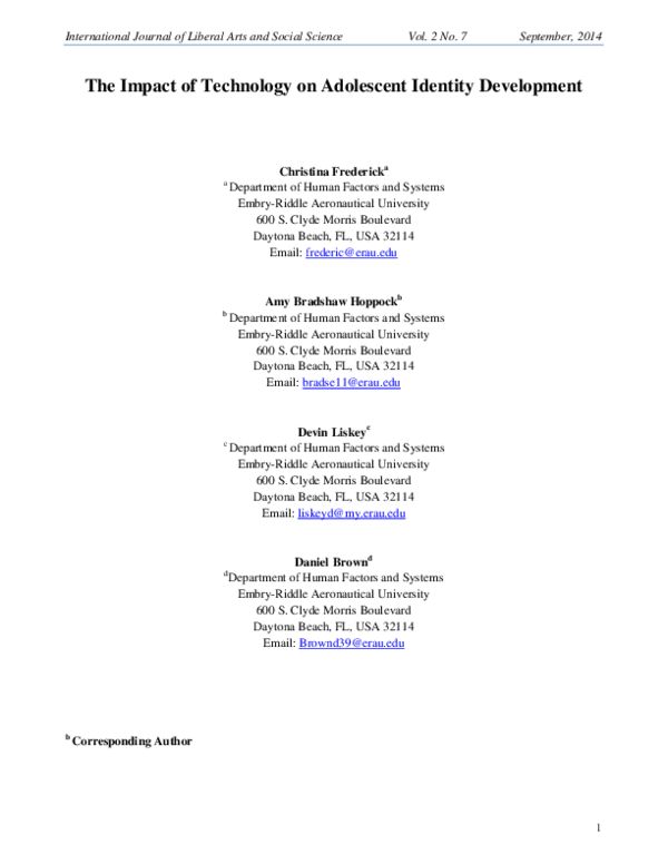 (PDF) The Impact of Technology on Adolescent Identity Development