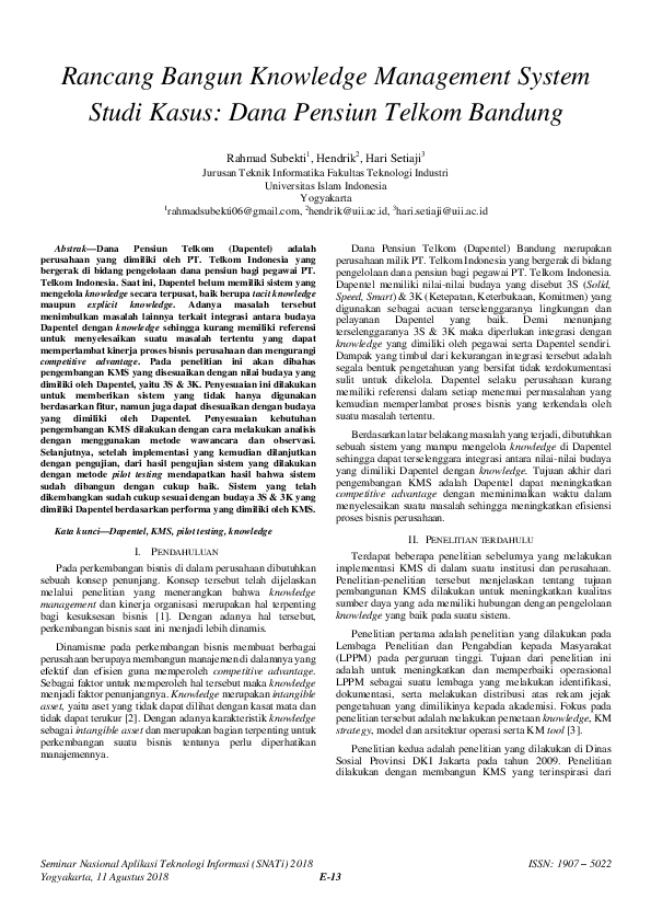 (PDF) Rancang Bangun Knowledge Management System Studi Kasus: Dana Pensiun Telkom Bandung ...