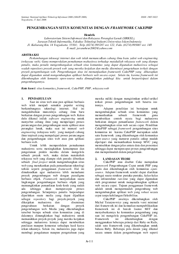 (PDF) Pengembangan Situs Komunitas dengan Framework CakePHP