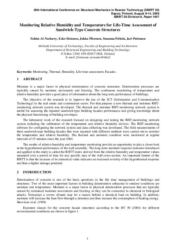 (PDF) RHT Monitoring for Sandwich-Type Concrete Facades