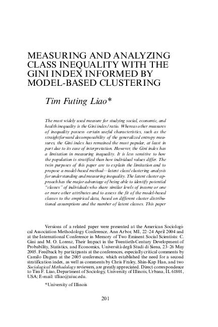 (PDF) Measuring and Analyzing Class Inequality with the Gini Index Informed by Model‐Based ...