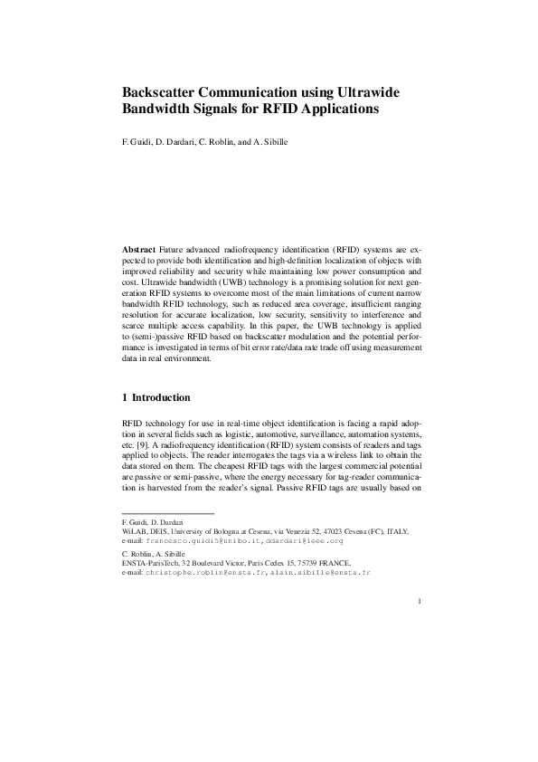 (PDF) Backscatter communication using ultrawide bandwidth signals for RFID applications