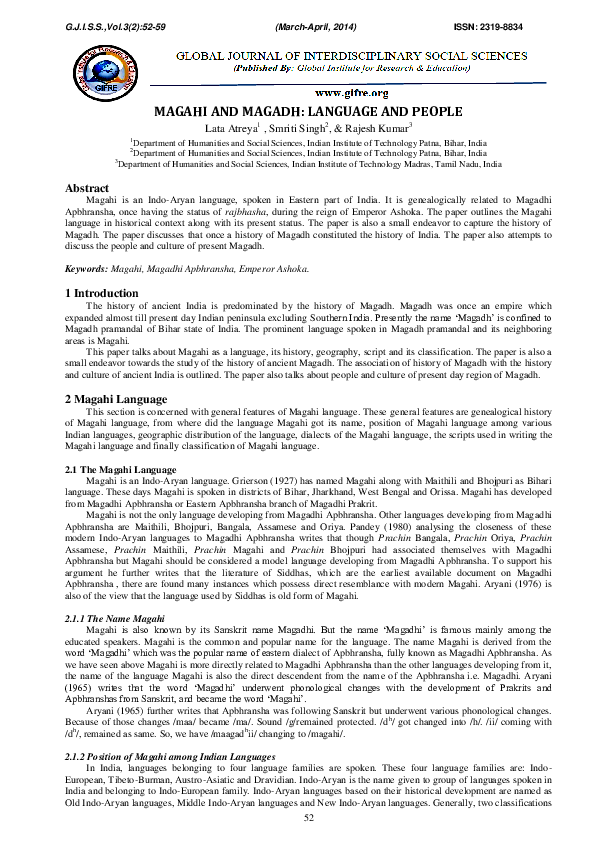 (PDF) Magahi and Magadh: Language and People