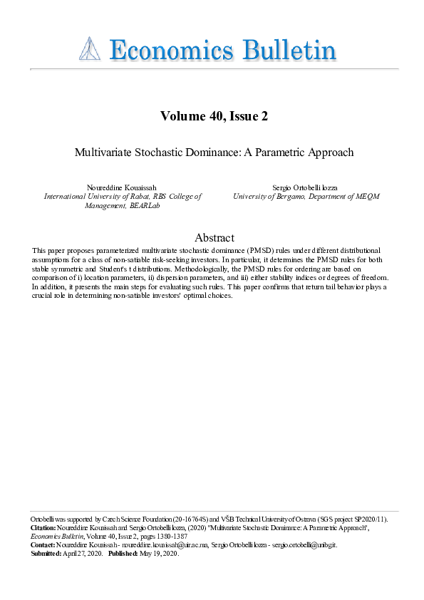 (PDF) Multivariate Stochastic Dominance: A Parametric Approach