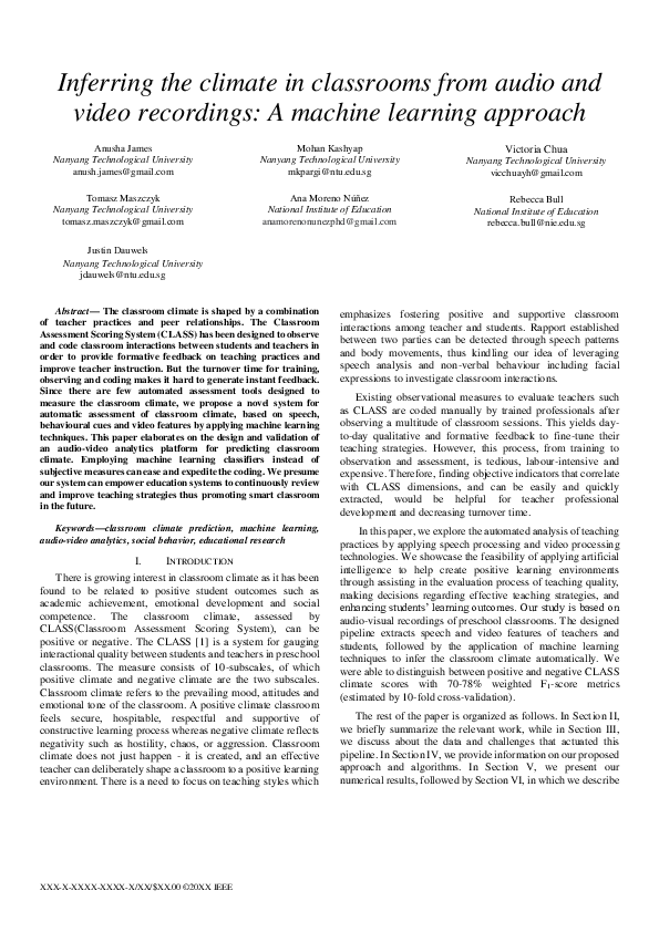 (PDF) Inferring the Climate in Classrooms from Audio and Video ...