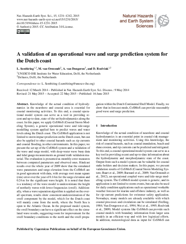 Pdf A Validation Of An Operational Wave And Surge Prediction System For The Dutch Coast