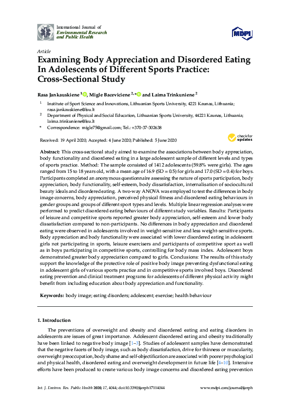 (PDF) Examining Body Appreciation and Disordered Eating In Adolescents ...