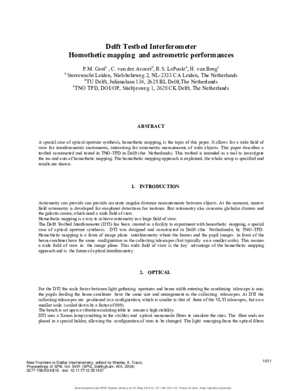 (PDF) Delft Testbed Interferometer: homothetic mapping and astrometric ...