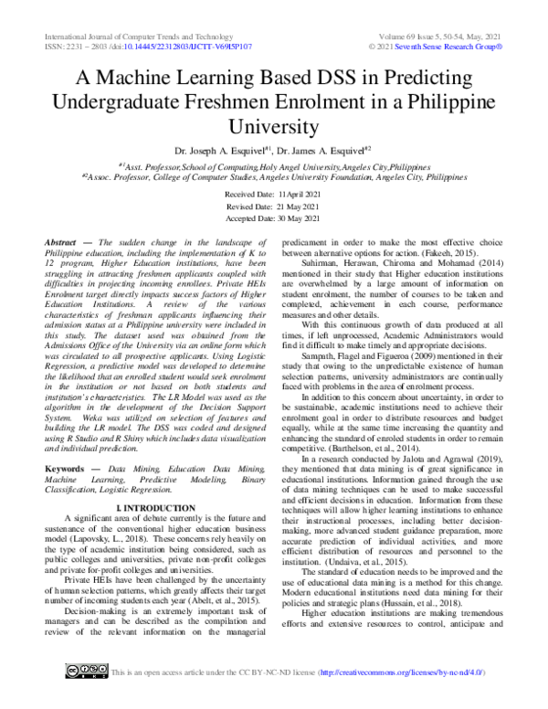 (PDF) A Machine Learning Based DSS in Predicting Undergraduate Freshmen ...