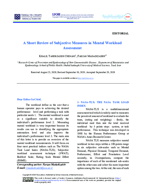 (PDF) A Short Review of Subjective Measures in Mental Workload Assessment
