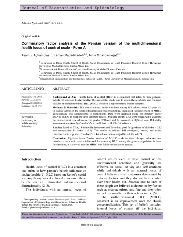 (PDF) Confirmatory factor analysis of the Persian version of the ...