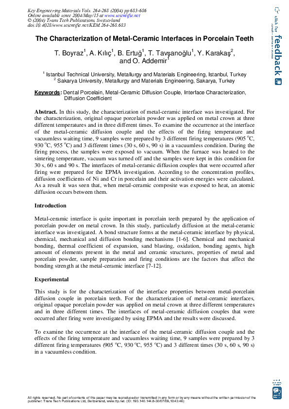 (PDF) The Characterization of Metal-Ceramic Interfaces in Porcelain Teeth