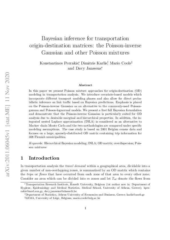 Pdf Bayesian Inference For Transportation Origin Destination Matrices The Poisson Inverse