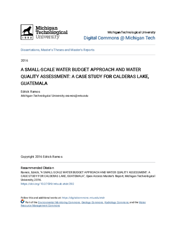 (PDF) A Small-Scale Water Budget Approach and Water Quality Assessment ...
