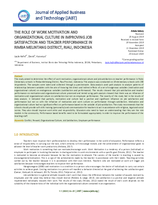 (PDF) The Role of Work Motivation and Organizational Culture in ...