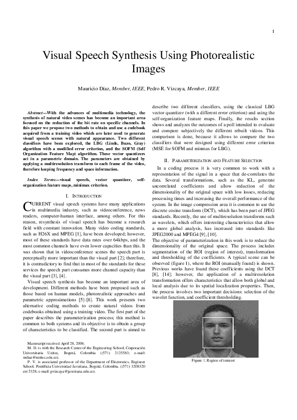 (PDF) Visual Speech Synthesis Using Photorealistic Images