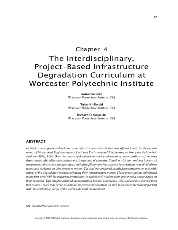 (PDF) The Interdisciplinary, Project-Based Infrastructure Degradation ...