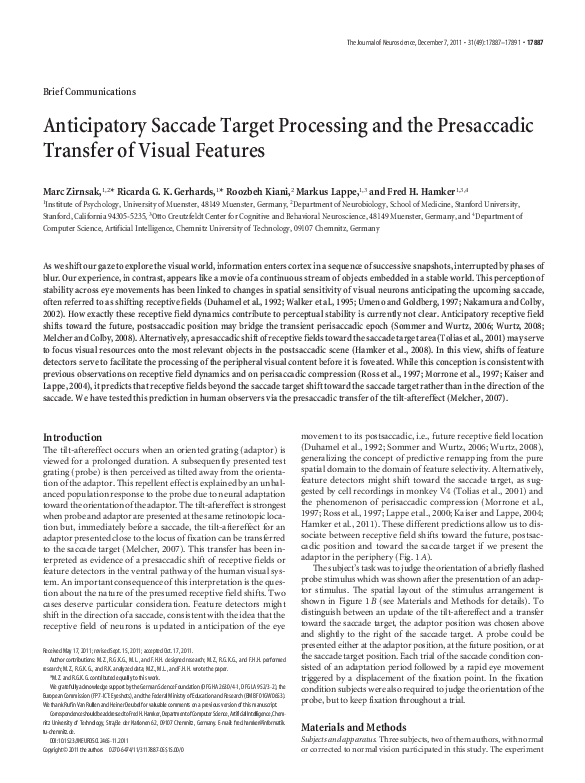 (PDF) Anticipatory Saccade Target Processing and the Presaccadic ...