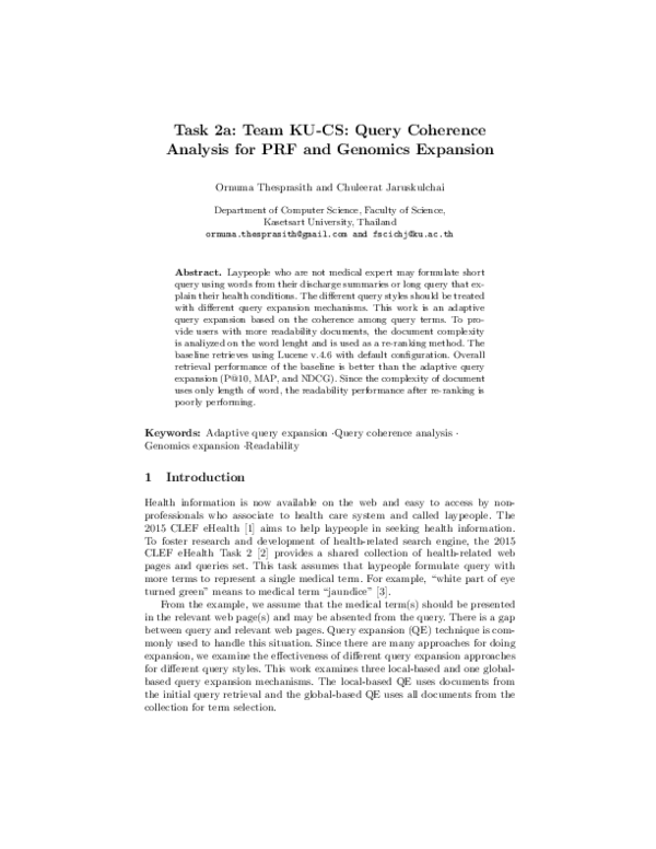 (PDF) Task 2a: Team KU-CS: Query Coherence Analysis for PRF and ...