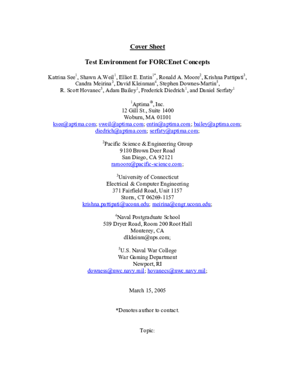 (PDF) Cover Sheet Test Environment for FORCEnet Concepts