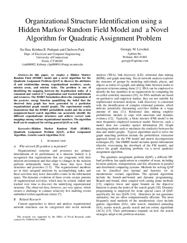 Pdf Organizational Structure Identification Using A Hidden Markov Random Field Model And A