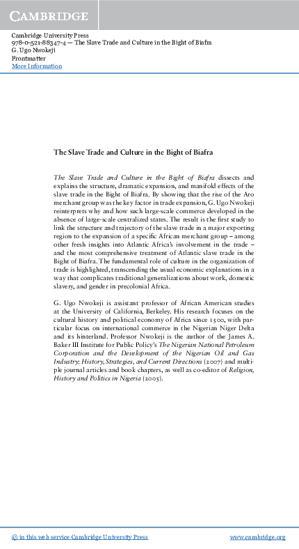 (PDF) The Slave Trade and Culture in the Bight of Biafra: An African Society in the Atlantic World