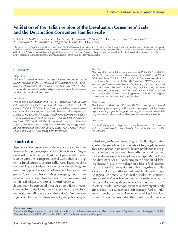 (PDF) Validation of the Italian version of the Devaluation Consumers ...