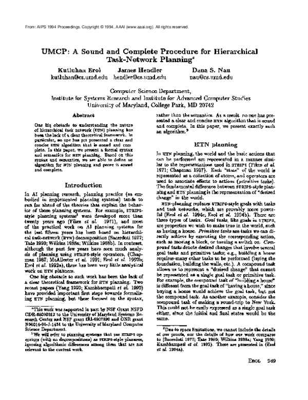 (PDF) UMCP: A Sound and Complete Procedure for Hierarchical Task-network Planning