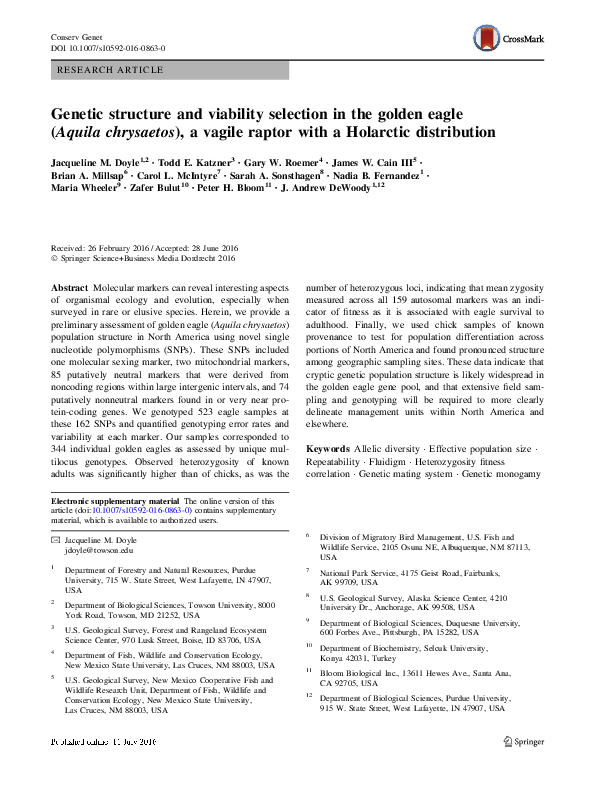 (PDF) Genetic structure and viability selection in the golden eagle ...