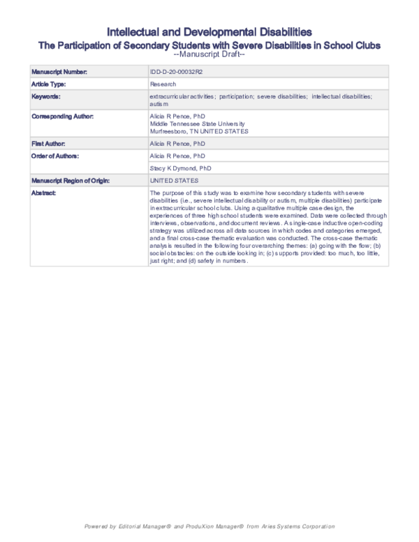 (PDF) The Participation of Secondary Students With Severe Disabilities ...