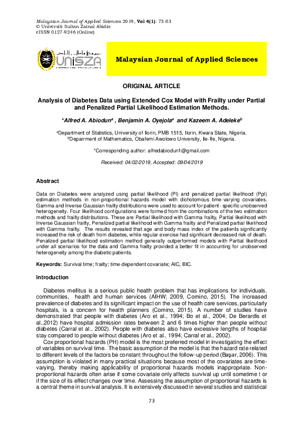 (PDF) Extension of the Cox Proportional Hazards Model The Cox PH model ...