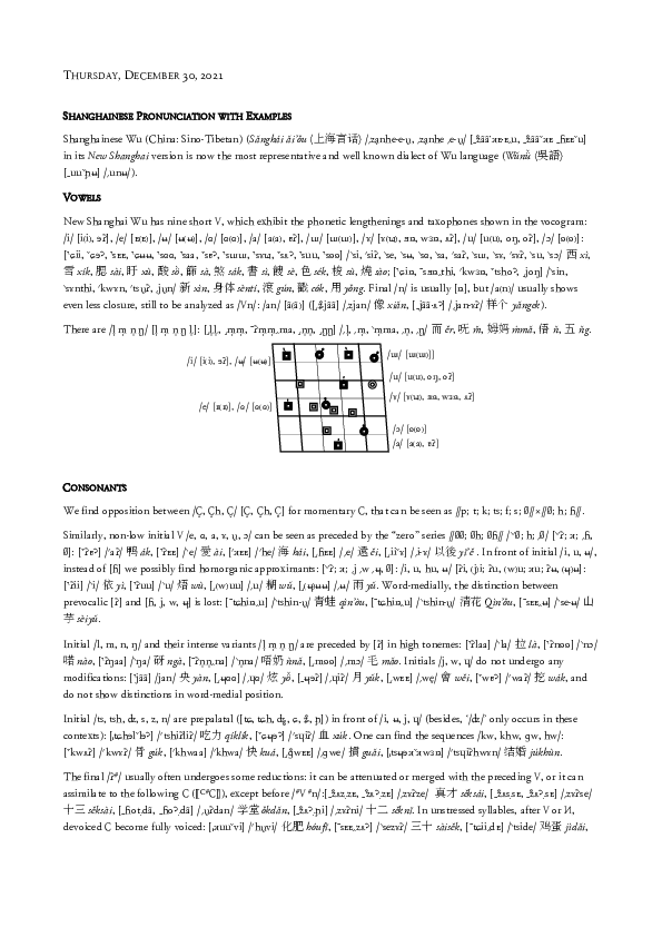 (PDF) Shanghainese Pronunciation with Examples