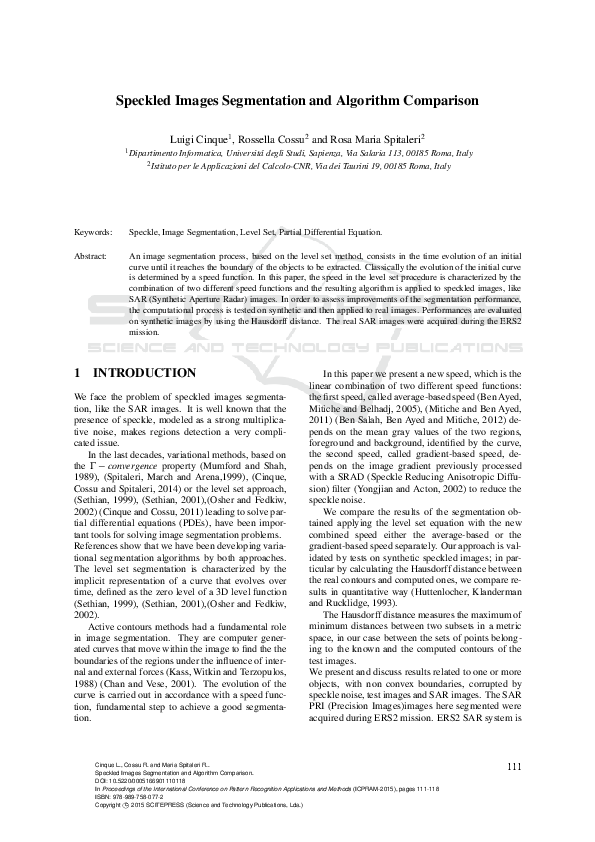 (PDF) Segmentation of Speckled Images with Level Set