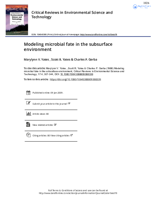 (PDF) Modeling microbial fate in the subsurface environment | Charles Gerba - Academia.edu